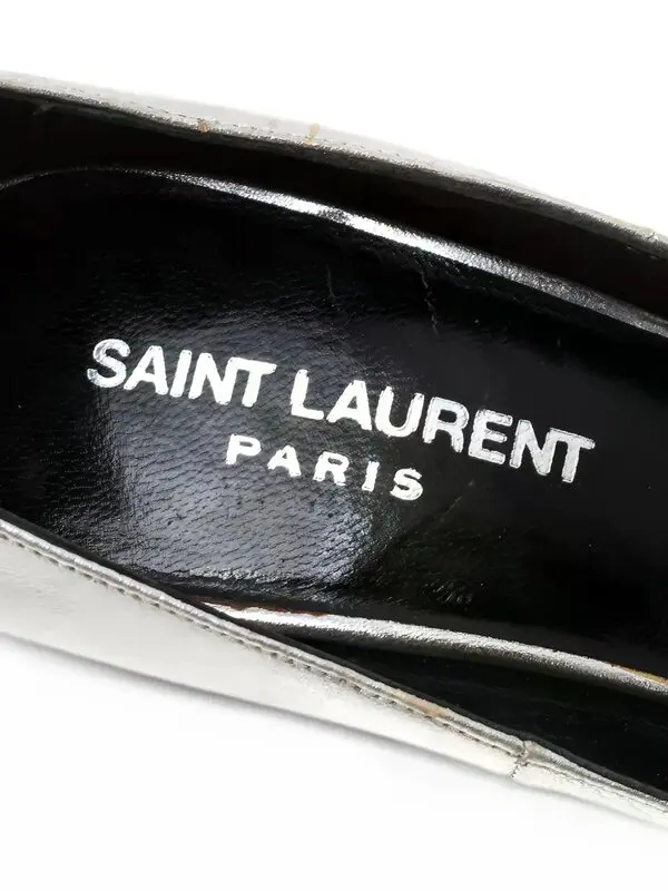 Saint Laurent Silver Leather Pointed Toe High Heel Pumps