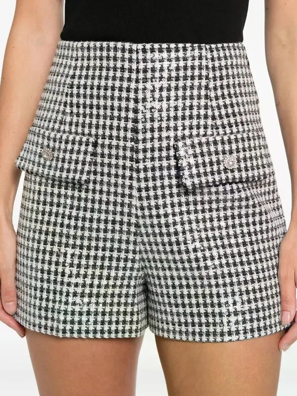 Sandro Sequin Houndstooth Tweed High-waist Shorts