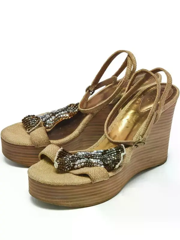 Chloé 105mm Crystal-embellished Wedge Sandals - Neutrals