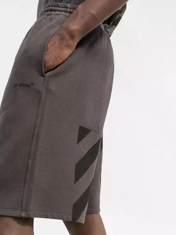 Off-White Diag-stripe Cotton Shorts - Grey