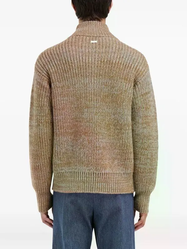 FERRAGAMO High Neck Rib Knit Cardigan - Brown