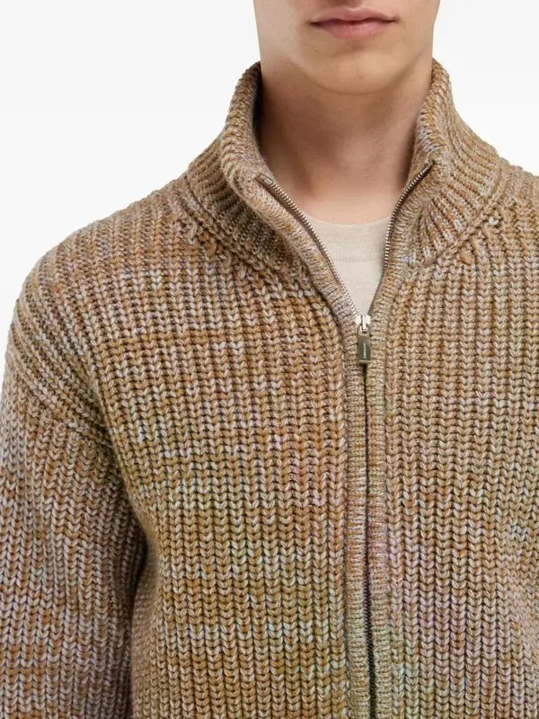 FERRAGAMO High Neck Rib Knit Cardigan - Brown