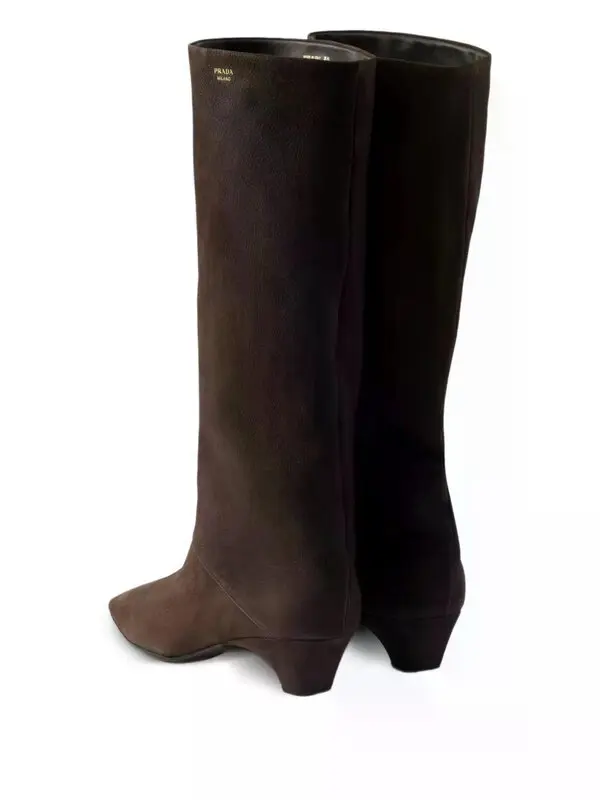 Prada Leather Pointed Toe Kitten Heel Boots