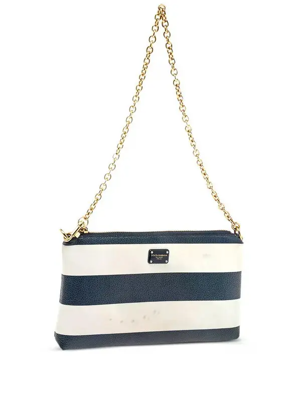Dolce & Gabbana Striped Leather Shoulder Bag With Chain Strap