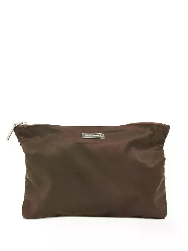 Dolce & Gabbana Logo-plaque Zipper Pouch - Brown