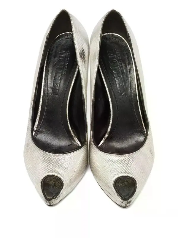 Alexander McQueen Lizard Embossed Leather Peep-toe High Heels
