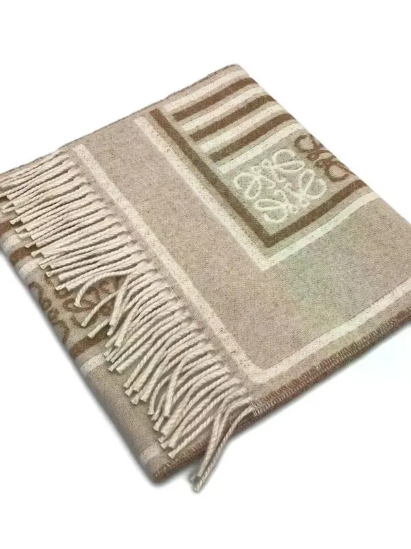 Loewe Logo-pattern Fringed Scarf - Neutrals