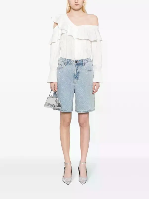 SELF-PORTRAIT Crystal-embellished Denim Shorts