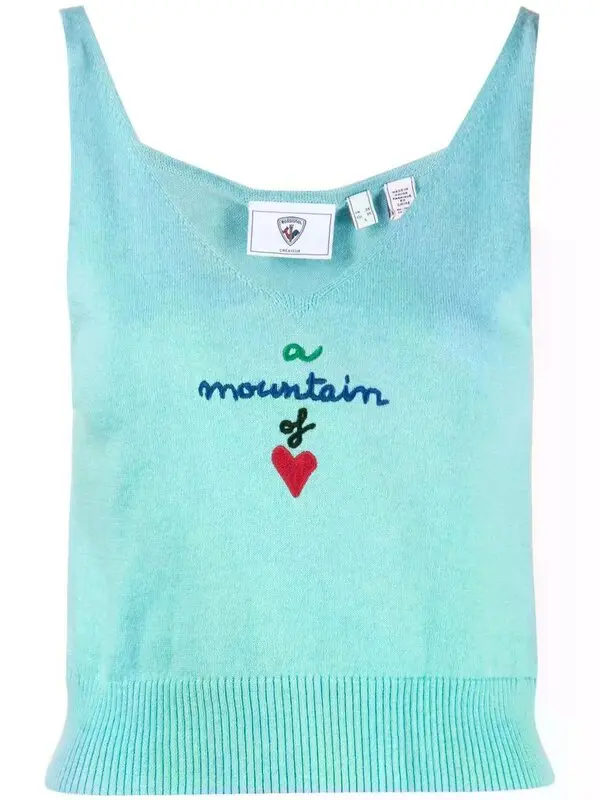 Rossignol Embroidered-logo Knitted Crop-top - Blue