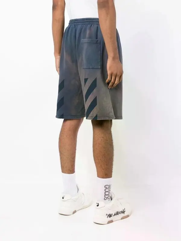 Off-White Diag-stripe Cotton Shorts - Blue