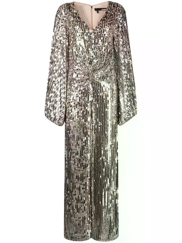 ROTATE BY BIRGER CHRISTENSEN Sequin V-neck Jumpsuit - Silver