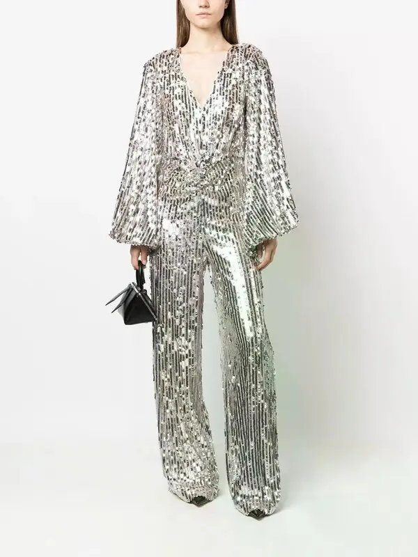 ROTATE BY BIRGER CHRISTENSEN Sequin V-neck Jumpsuit