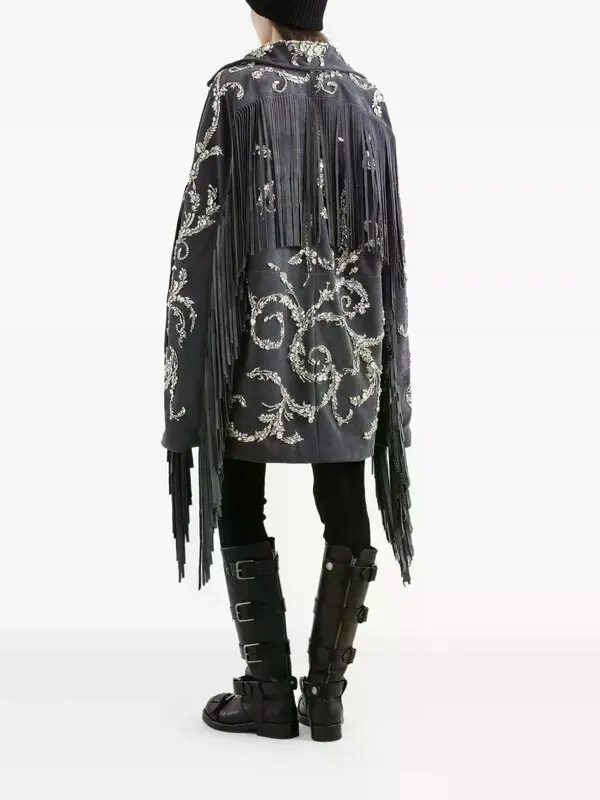 Dolce & Gabbana Embellished Fringe Suede Coat