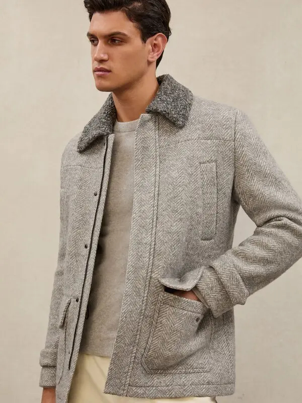 REISS Wool-cotton Herringbone Jacket