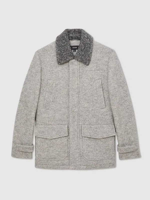 REISS Wool-cotton Herringbone Jacket