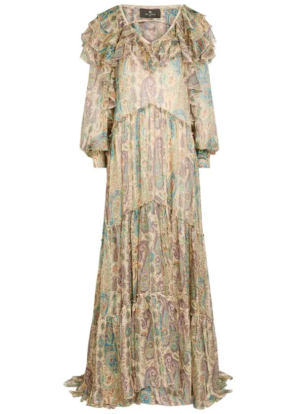 Etro Ruffled Paisley Silk Maxi Dress - Multicoloured 1