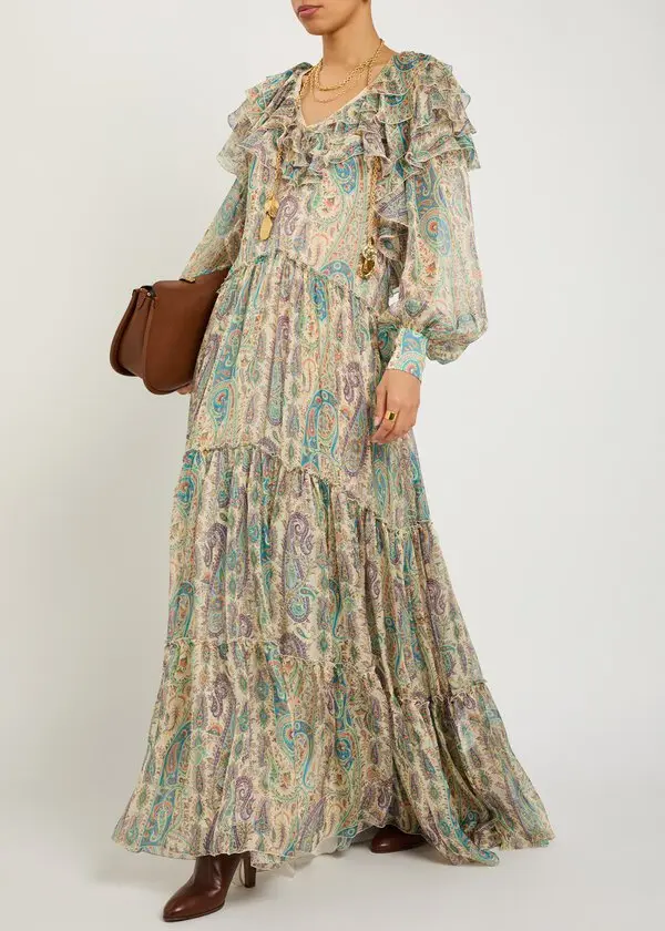Etro Ruffled Paisley Silk Maxi Dress - Multicoloured 1