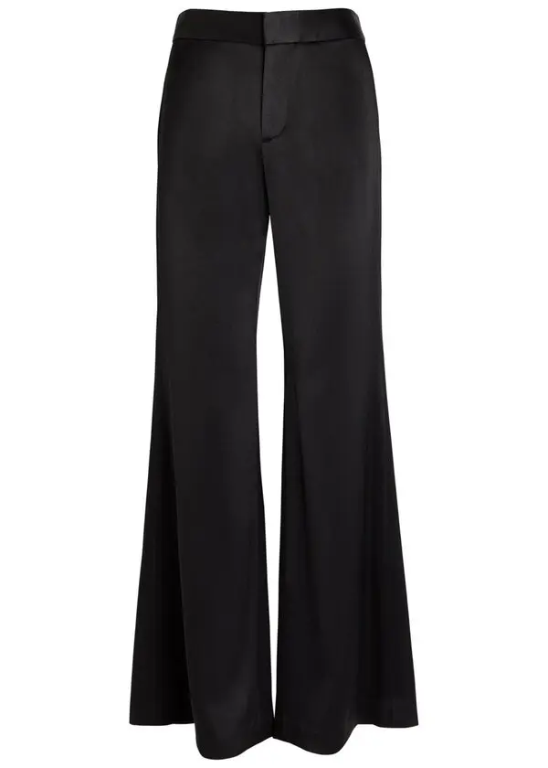 Alice + Olivia Shane Wide-leg Satin Trousers - Black