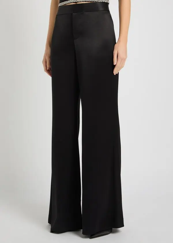 Alice + Olivia Shane Wide-leg Satin Trousers - Black