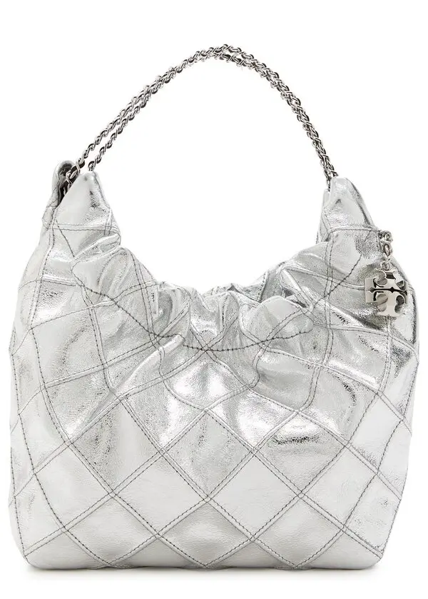 Tory Burch Fleming Mini Metallic Leather Hobo Bag