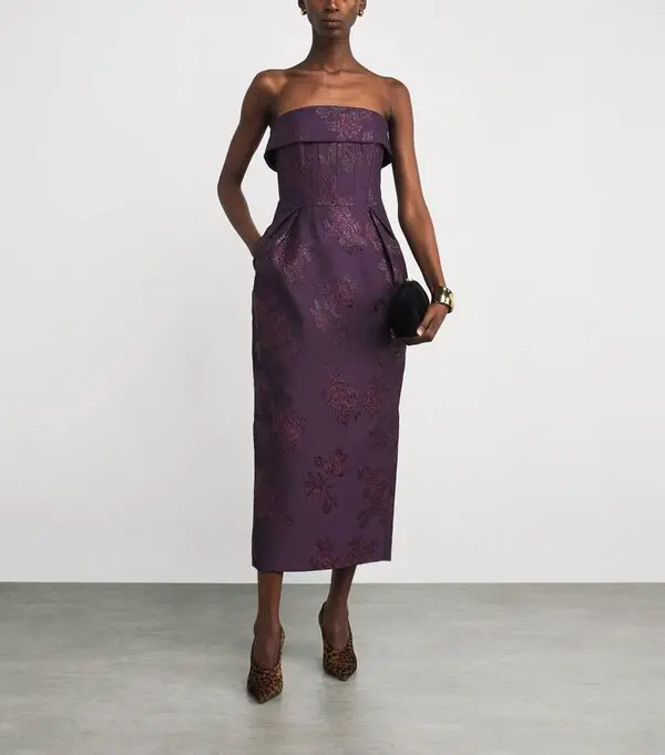 adalyn brocade high slit dress Strapless Long Prom Dress with Lace-Up Beaded Corset Blue / 2 main image 1