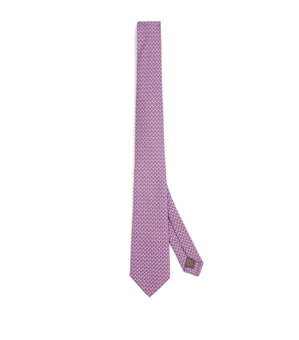 Canali Silk Geometric Print Neck Tie - Purple