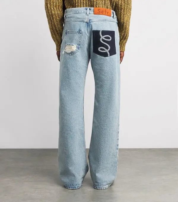 Séfr Ripped Straight Leg Jeans - Blue