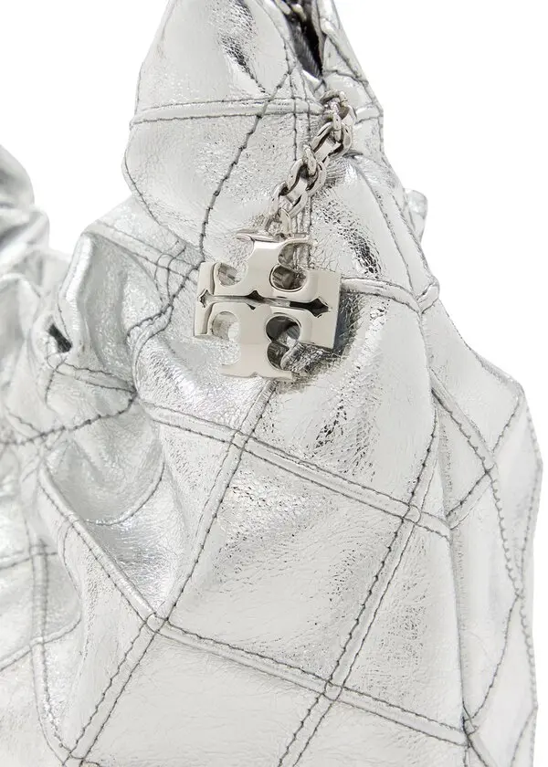 Tory Burch Fleming Mini Metallic Leather Hobo Bag