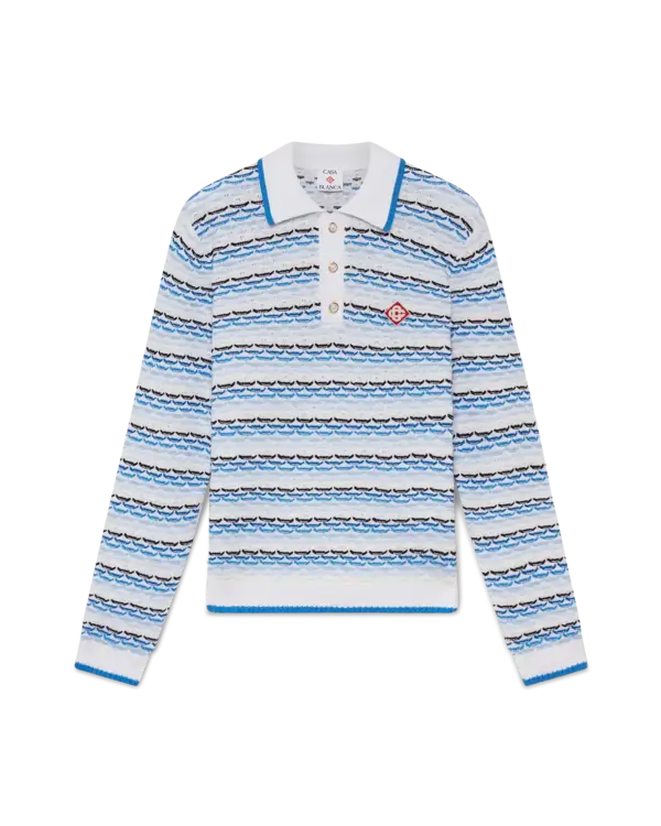 Casablanca Tuck Stitch Long Sleeve Polo Shirt - Multicolor
