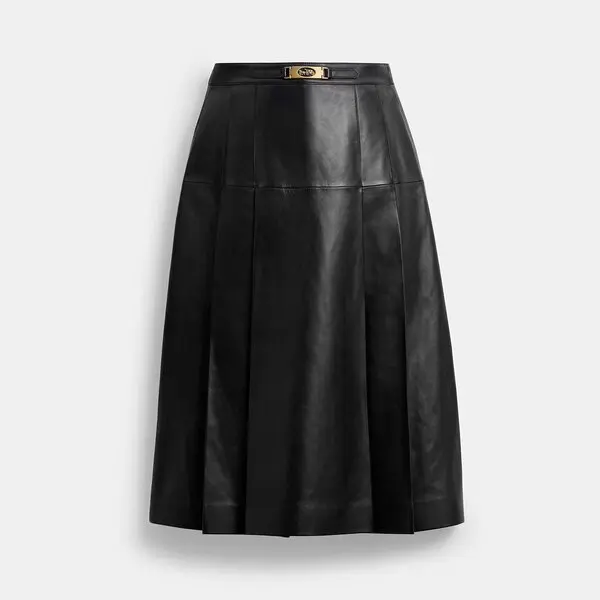 COACH Maxi Pleated Leather Skirt