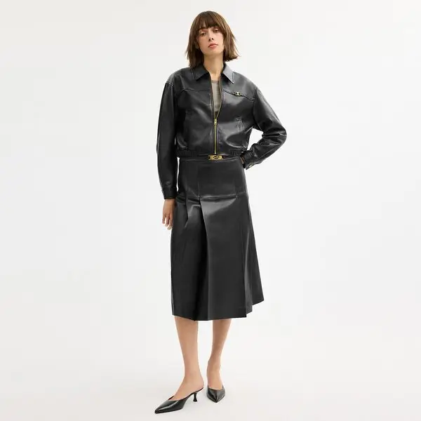 COACH Maxi Pleated Leather Skirt