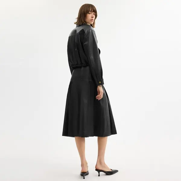 COACH Maxi Pleated Leather Skirt