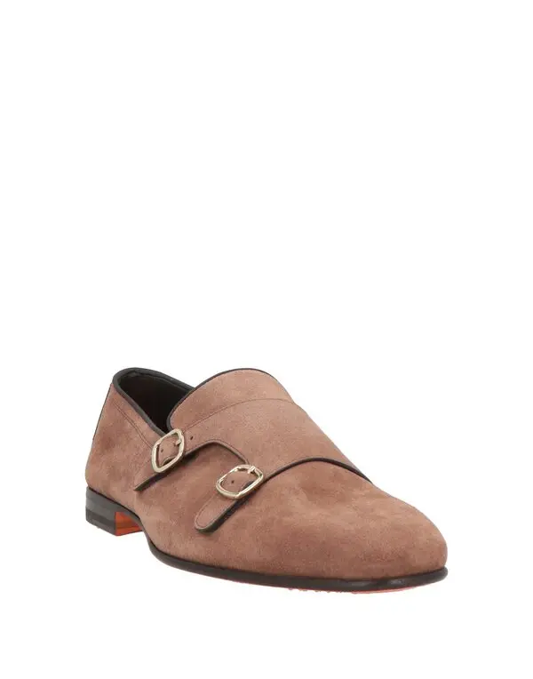 Santoni Leather Loafers With Monk Straps - Brown