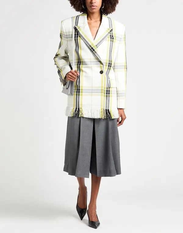 MSGM Tartan Canvas Double-breasted Blazer With Fringes