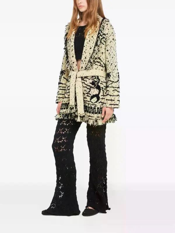 Alanui Ocean Whispers Fringed Graphic Cardigan - Neutrals
