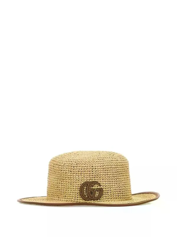 Gucci Straw Hat With Leather Trim - Neutrals