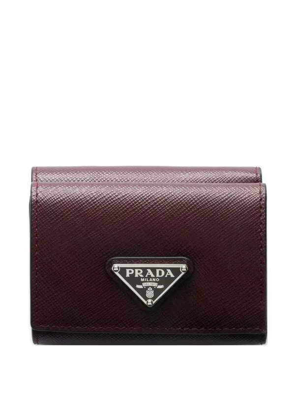 Prada Snap Triangle Leather Wallet - Red