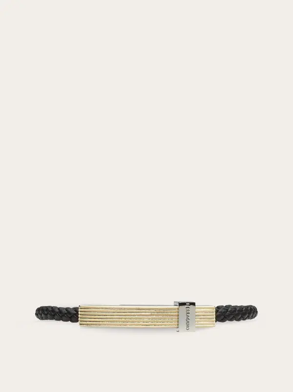 FERRAGAMO Braided Bracelet With Logo Band - Black