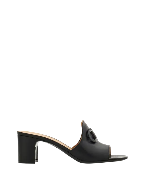 FERRAGAMO Mid-heel Slide With Gancini Buckle - Black