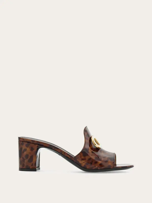 FERRAGAMO Mid-heel Slide With Gancini Buckle - Brown