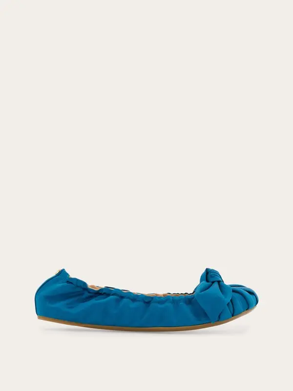FERRAGAMO Bow-embellished Nappa Leather Ballet Flats - Blue