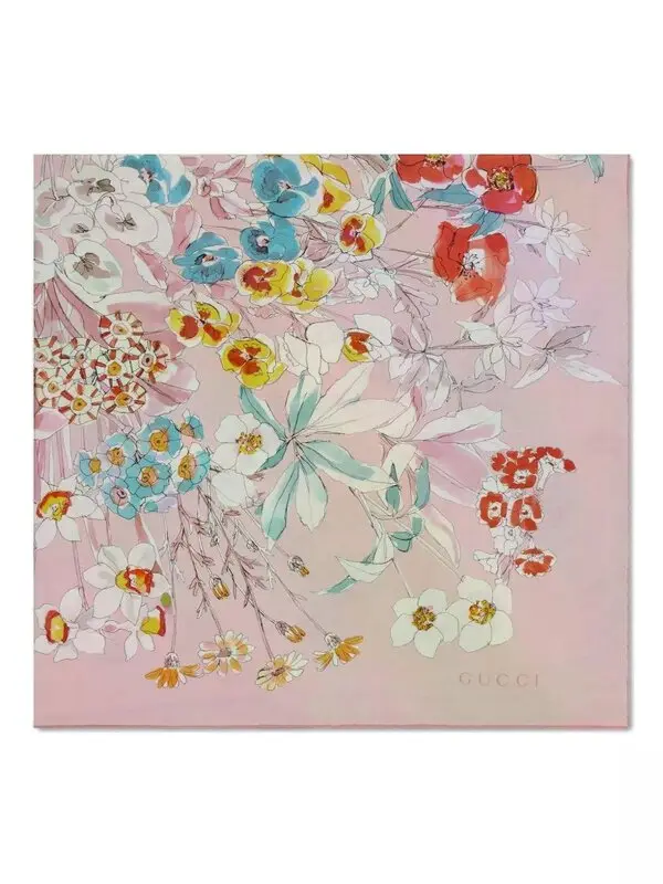 Gucci Floral-print Silk Scarf - Pink