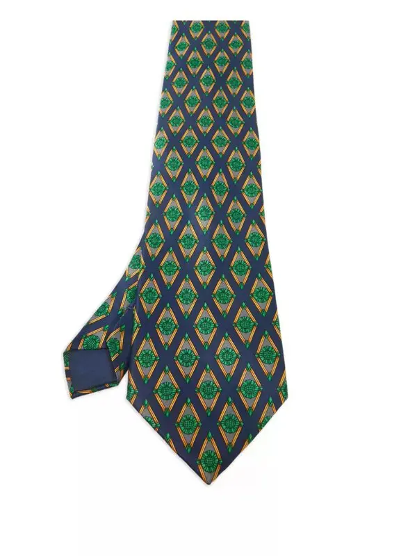 LANVIN Print-detail Logo-patch Tie - Blue