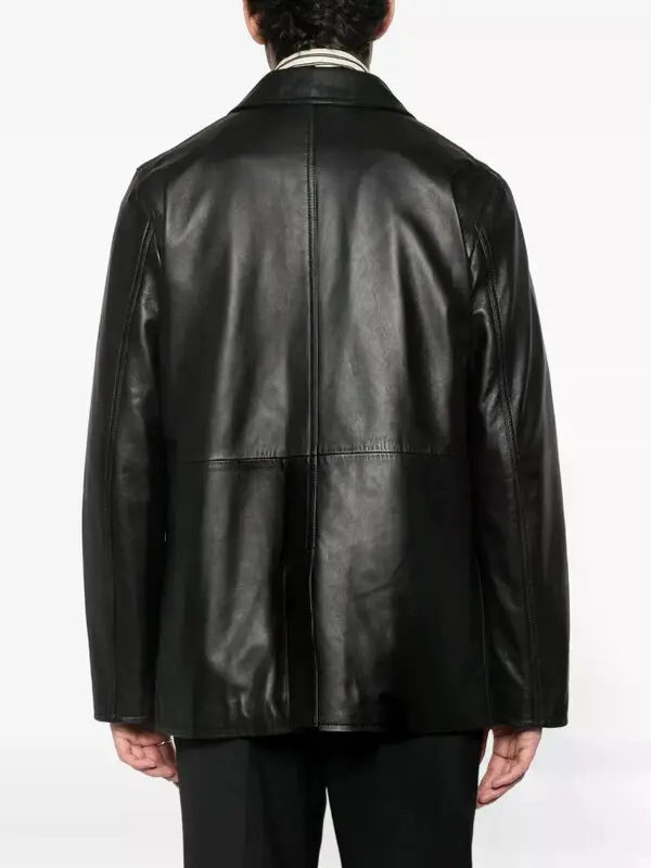FURSAC Double-breasted Leather Shirt Jacket