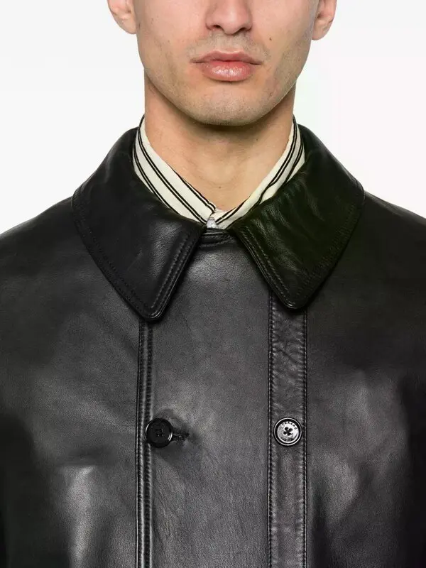FURSAC Double-breasted Leather Shirt Jacket