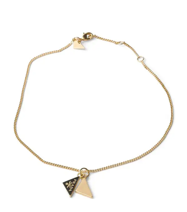Prada Triangle Logo Pendant Necklace - Metallic