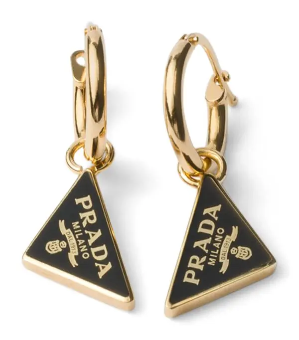 Prada Enamel Triangle Logo Hoop Earrings - Metallic