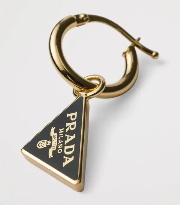 Prada Enamel Triangle Logo Hoop Earrings