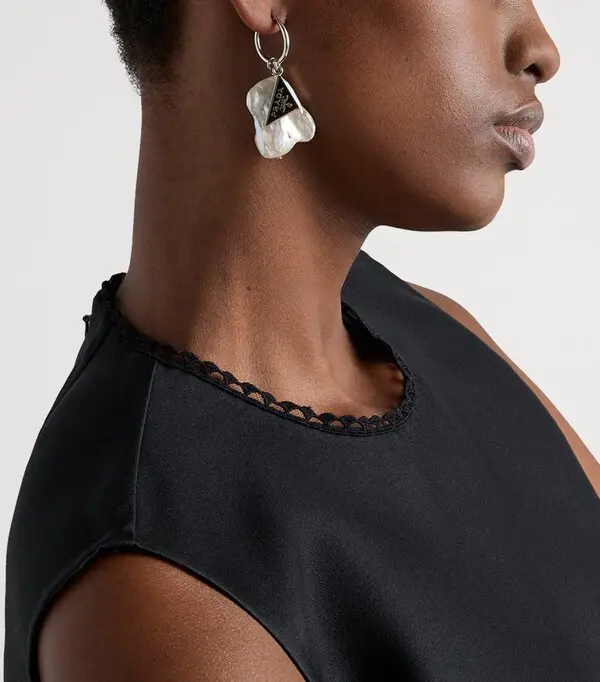 Prada Enamel And Pearl Triangle Hoop Earrings - Metallic