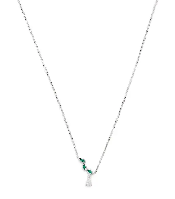 ASTRID & MIYU 14k White Gold, Diamond And Emerald Necklace - Silver